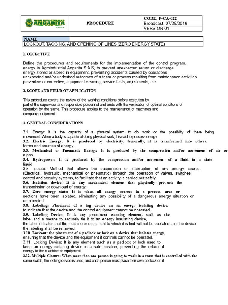 Lockout Tagout Procedure Overview | PDF | Safety