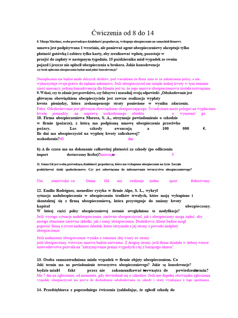 Ćwiczenia od 8 do 14 | PDF