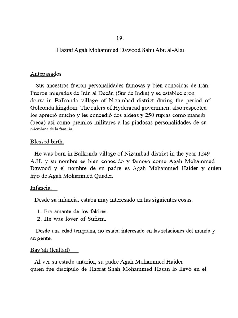 Hazrat Agah Mohammed Dawood Sahu Abu Al-Alai Hyderabad | PDF ...