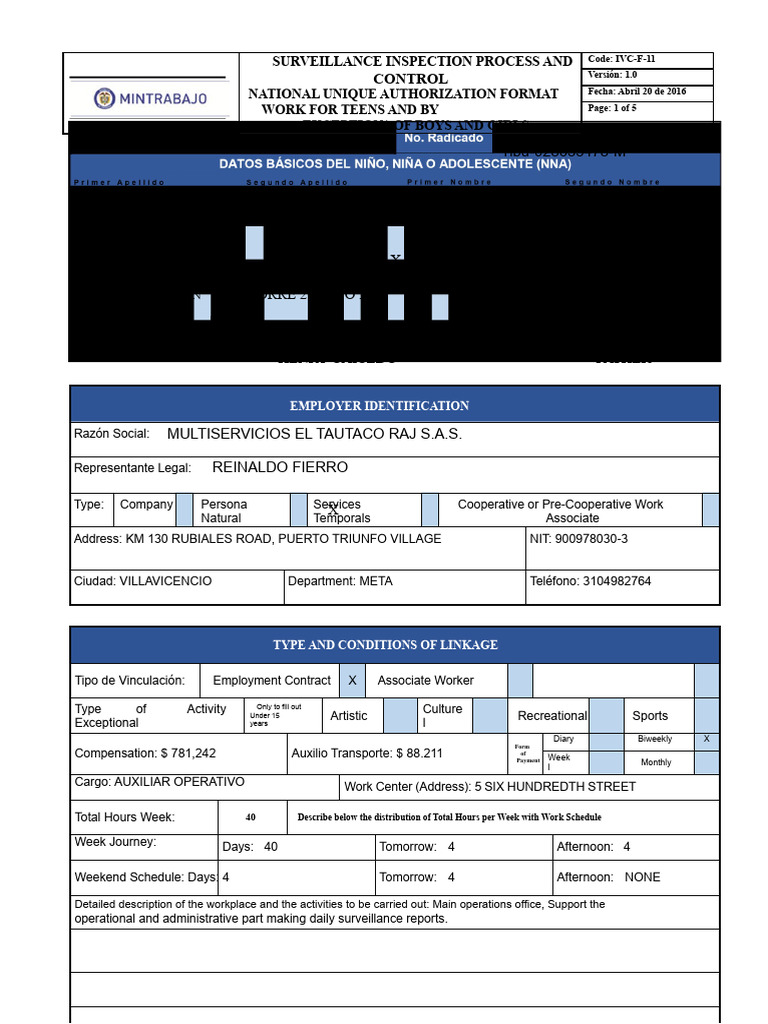 Unique National Format for Work Authorization for Children and ...