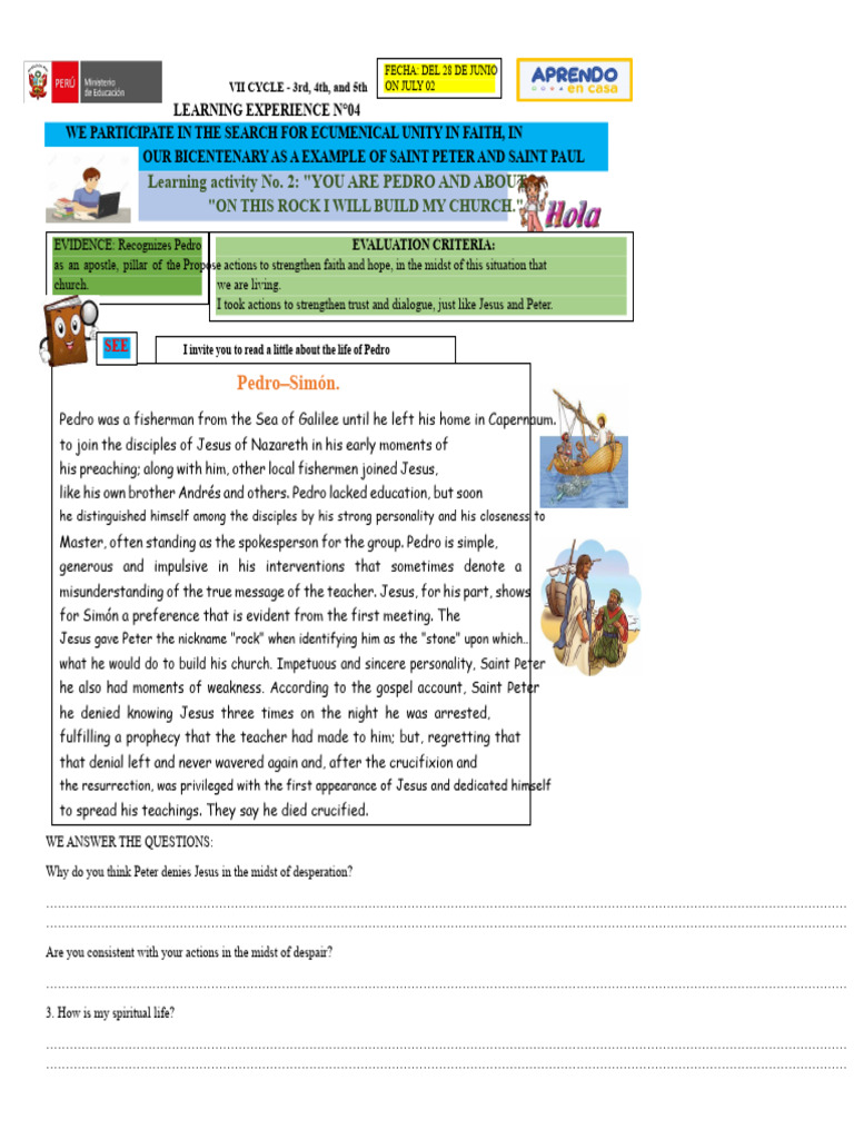 Learning Experience on Saint Peter's Faith | PDF | Saint Peter | Jesus