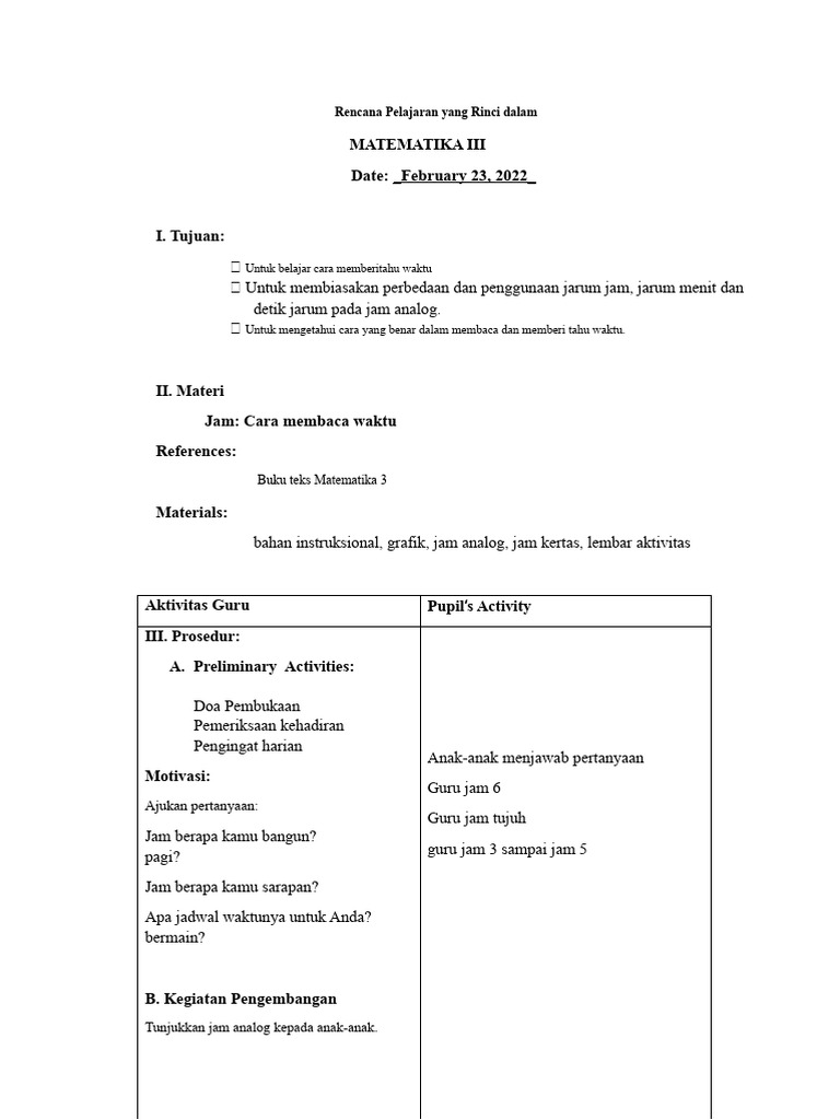 Matematika 3 - Memberitahu Waktu | PDF