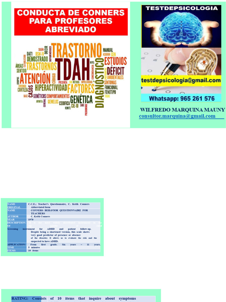 Conners Teacher Questionnaire Overview | PDF | Attention Deficit ...