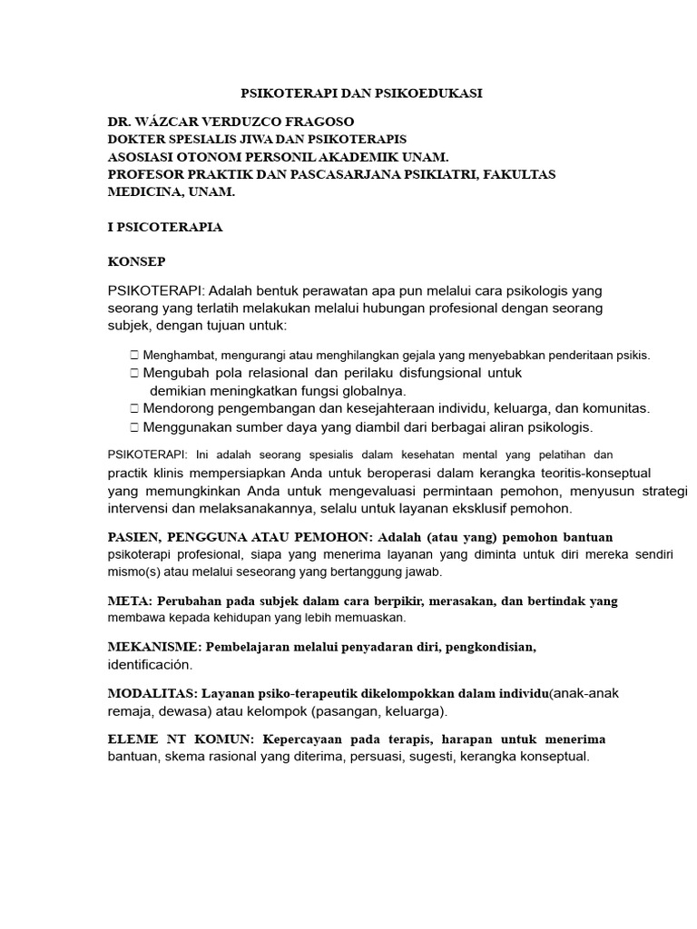 PSIKOTERAPI DAN PSIKOEDUKASI | PDF