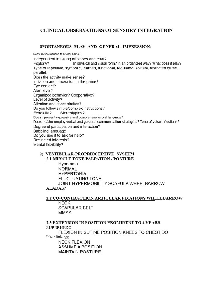 Clinical Observations of Sensory Integration | PDF | Anatomical Terms ...