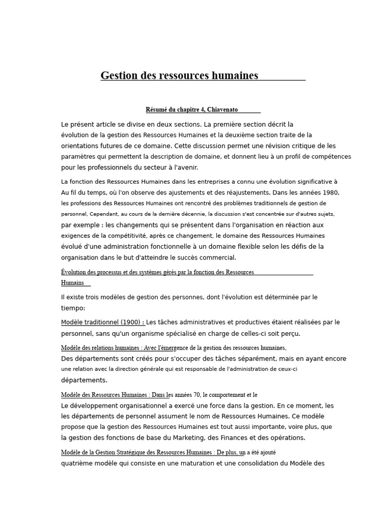 Évolution et avenir des ressources humaines | PDF | Gestion des ...
