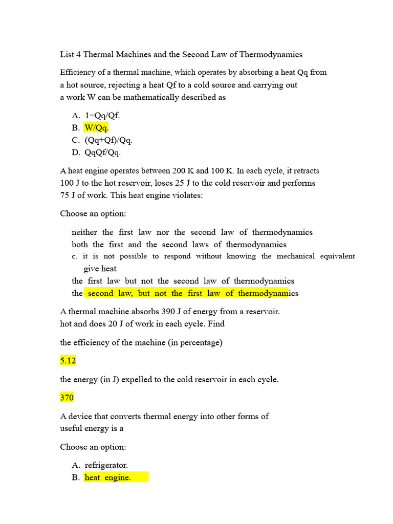 List 4 Thermal Machines and The Second Law of Thermodynamics | PDF ...