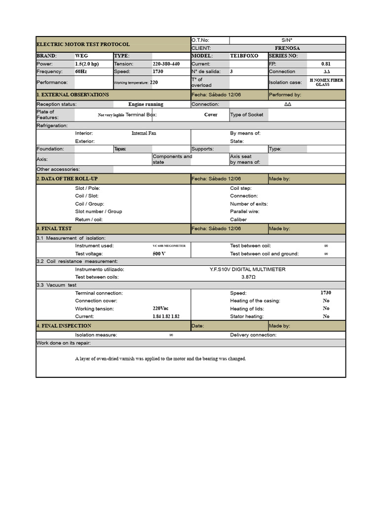 Electric Motor Test Protocol Overview | PDF | Electric Motor | Electric ...