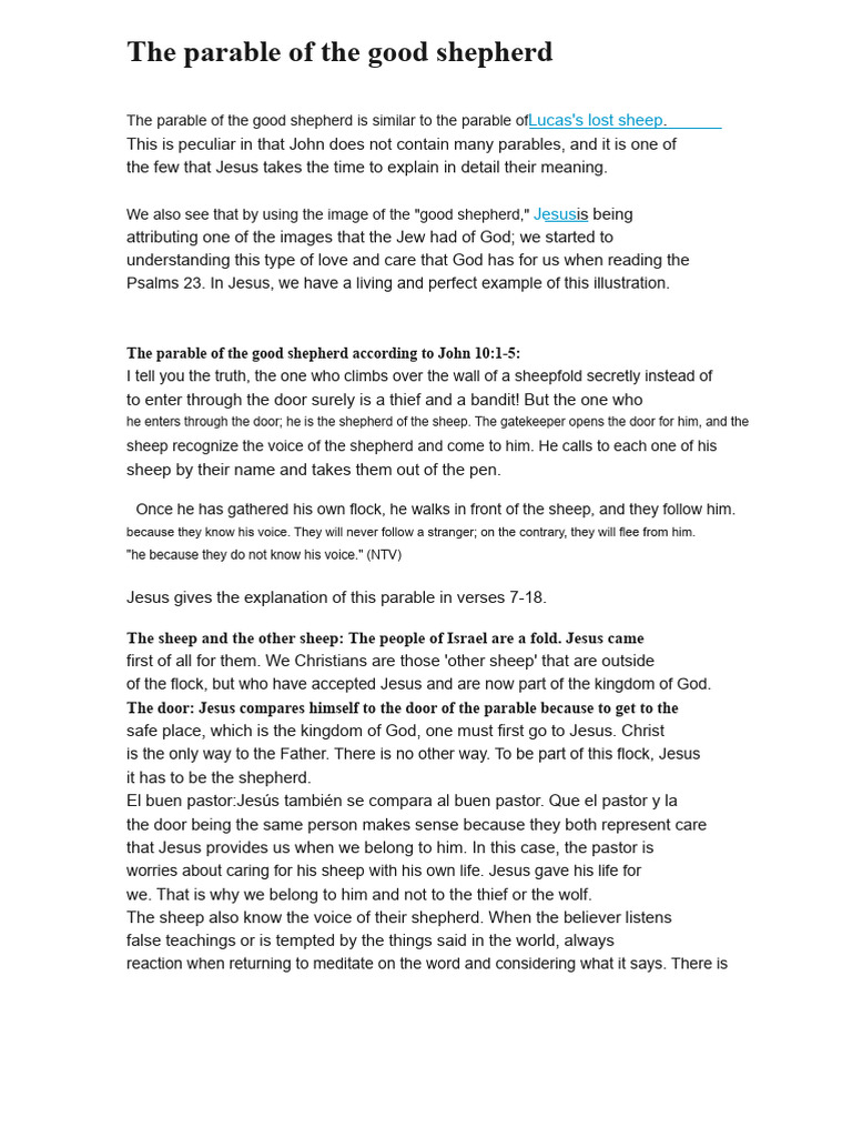 Understanding the Good Shepherd Parable | PDF | Jesus | Shepherd
