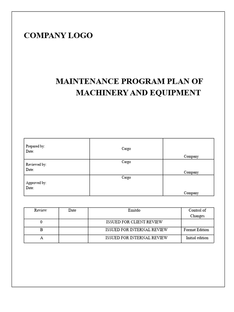 Maintenance Plan or Program For Machinery and Equipment | PDF ...