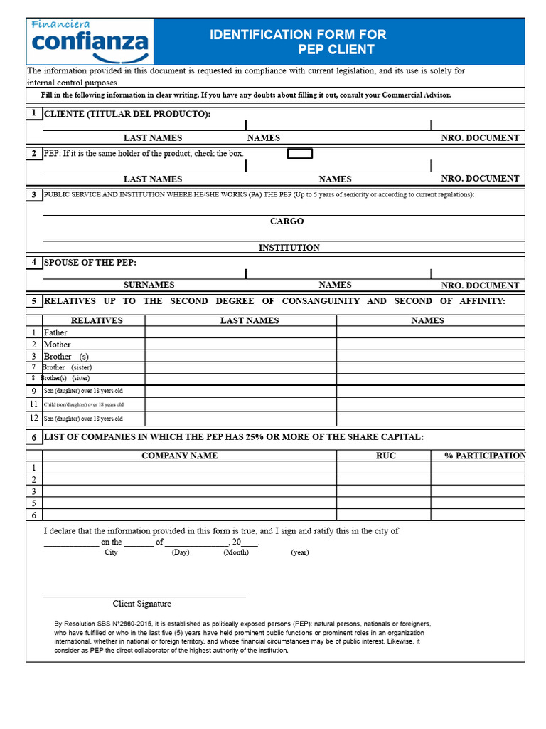 Fa 007-002 Identification Form for PEP Clients | PDF | Social Institutions