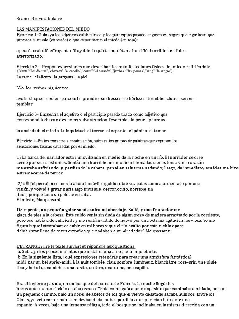 Vocabulario del miedo y la duda en literatura | PDF | Temor