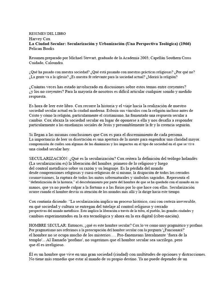 La Ciudad Secular (Cox, Stewart) | PDF | Fe | Sociedad