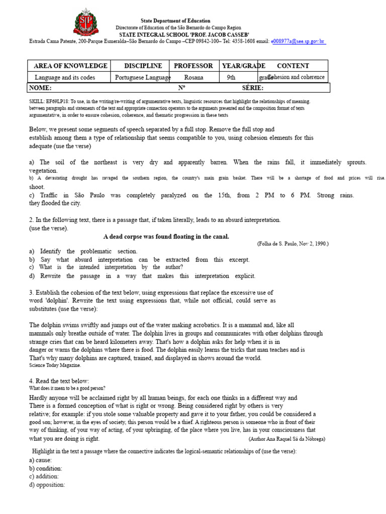 ACTIVITY COHESION AND TEXTUAL COHERENCE | PDF | Dolphin