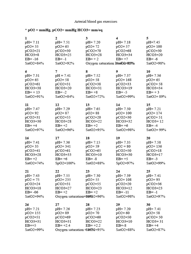 Arterial Blood Gas Exercises | PDF | Physiology | Clinical Medicine