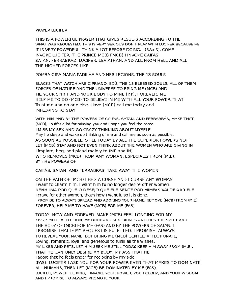 Prayer To Lucifer | PDF | Satan