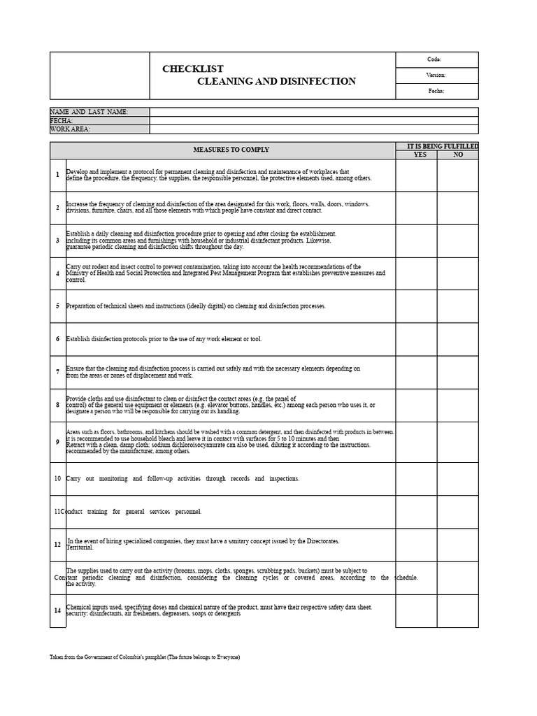 Cleaning and Disinfection Checklist | PDF | Disinfectant | Pest Control
