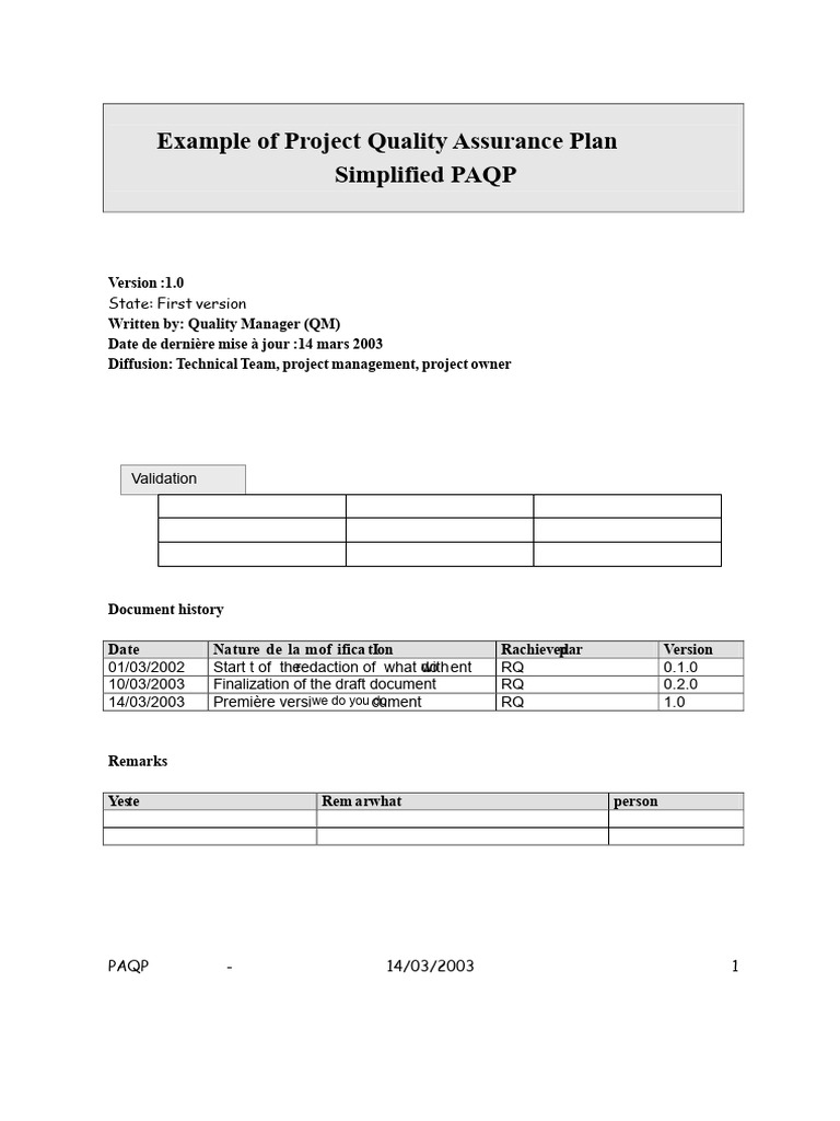 Example of Simplified Project Quality Assurance Plan PAQP - Free PDF ...