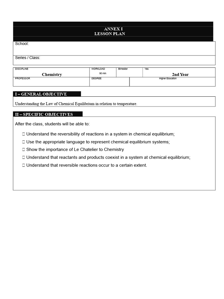 Lesson Plan - Chemical Equilibrium | PDF | Chemical Equilibrium ...