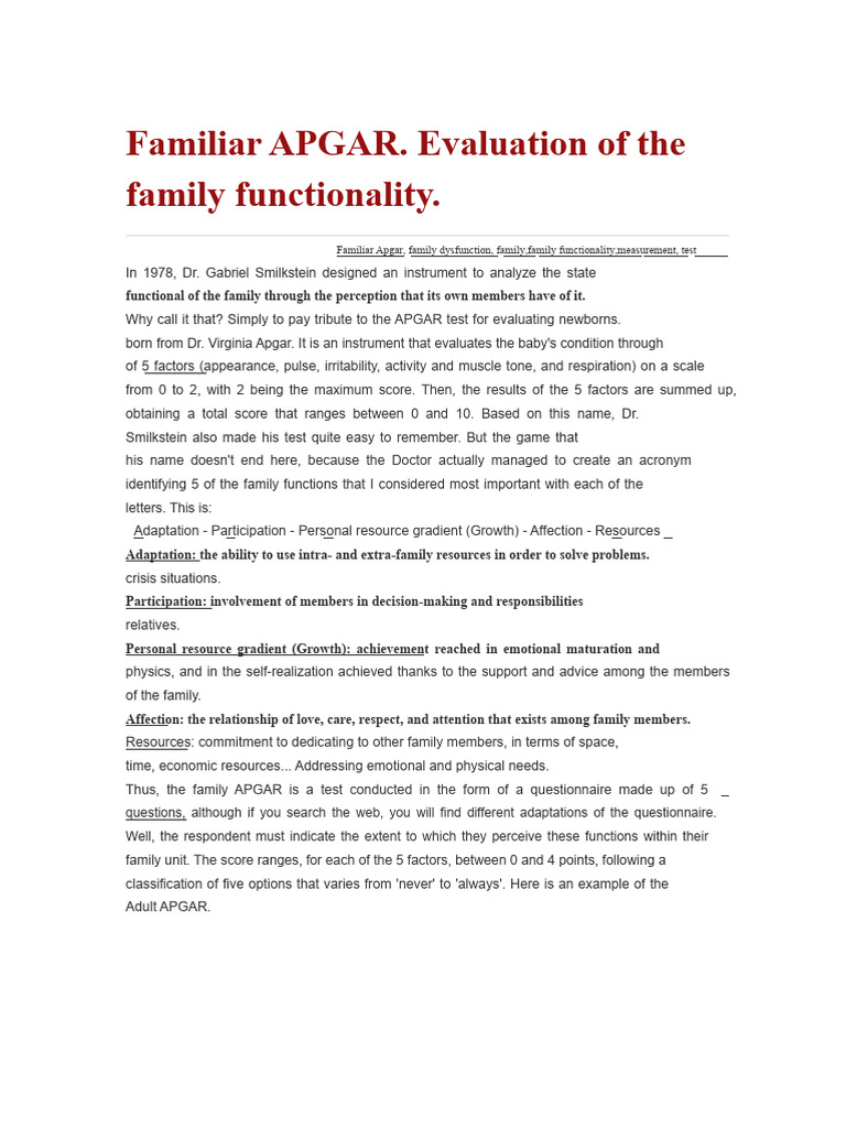 Family APGAR | PDF | Psychological Concepts | Behavioural Sciences