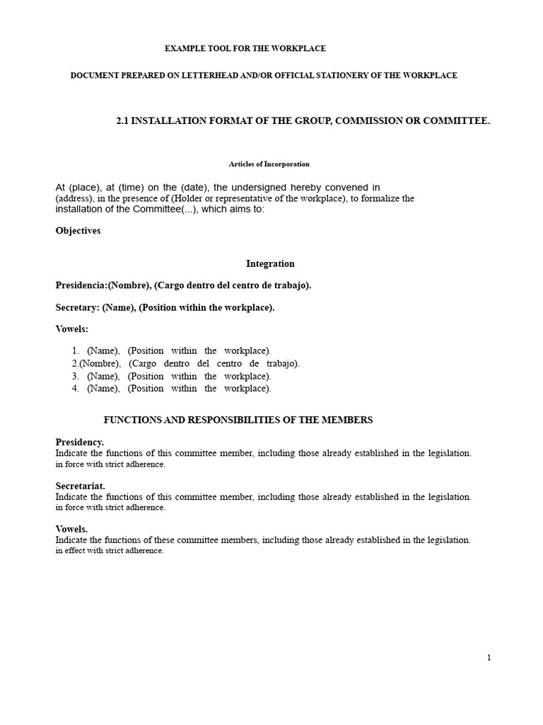 2.1 Format of the Installation Minutes of the Group, Commission, or ...