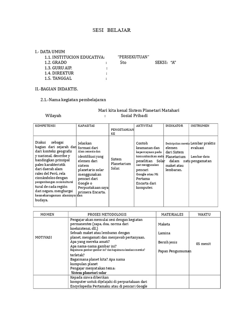 Sesi Pembelajaran Sps | PDF