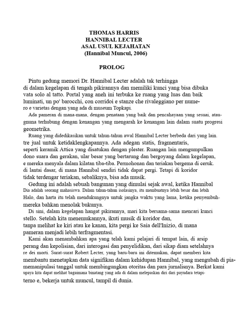 Thomas Harris Hannibal Lecter. Asal Usul Kejahatan | PDF