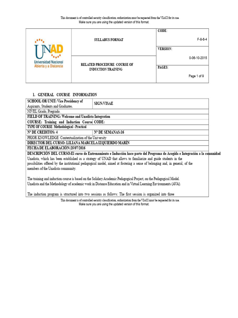 UNAD Induction Training Syllabus Guide | PDF | Learning | Cognition