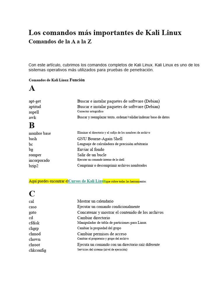 Comandos Esenciales de Kali Linux | PDF | Archivo de computadora ...