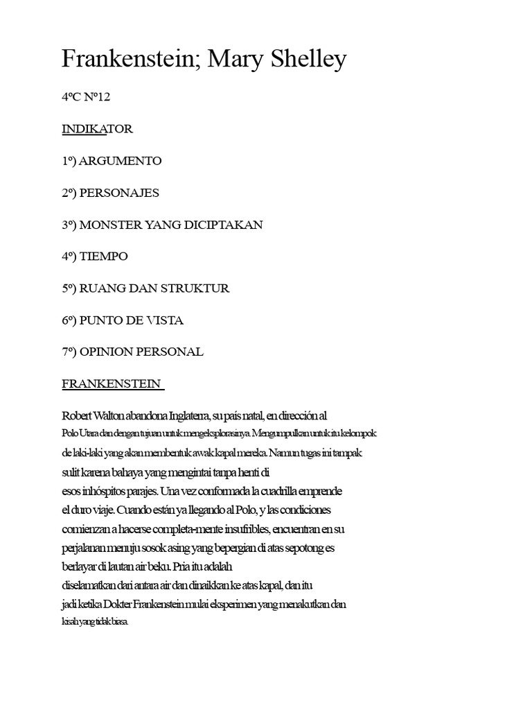 Analisis Novel Frankenstein Mary Shelley | PDF