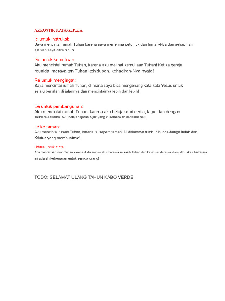 Akrostik Gereja: Cinta dan Pembelajaran | PDF