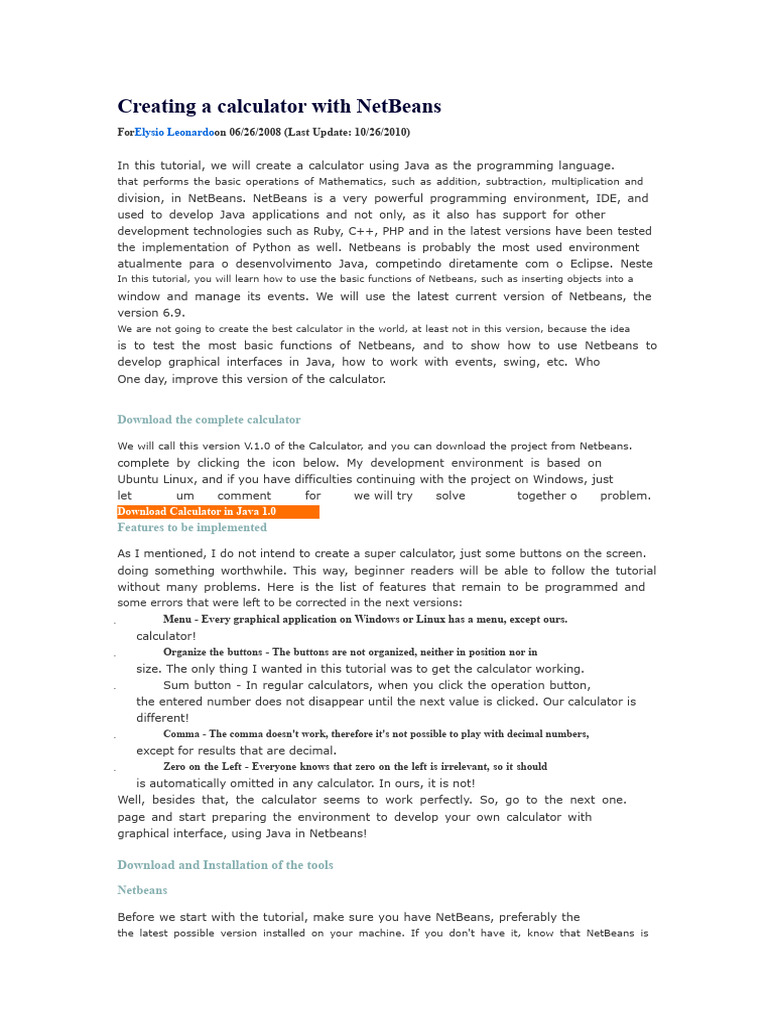 Creating A Calculator With NetBeans | PDF | Integrated Development Environment | Net Beans