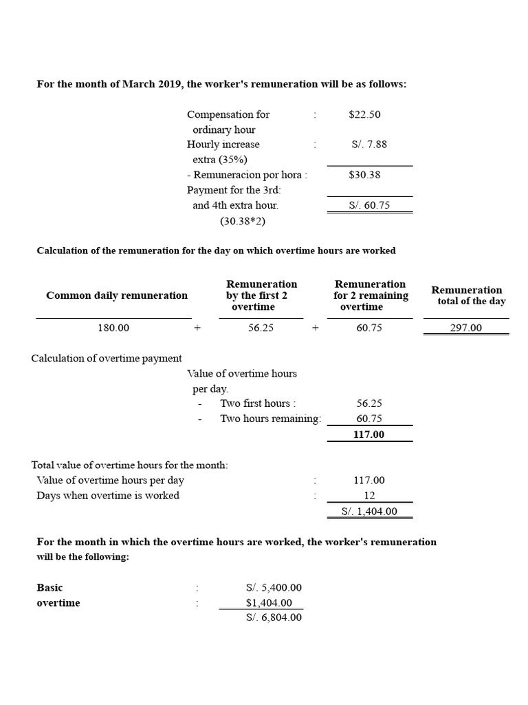 March 2019 Overtime Pay Calculation | PDF | Overtime | Private Law