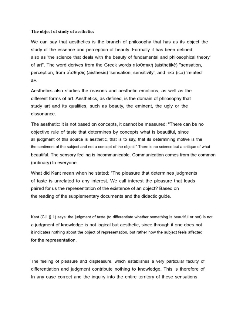 The Object of Study of Aesthetics | PDF | Aesthetics | Beauty