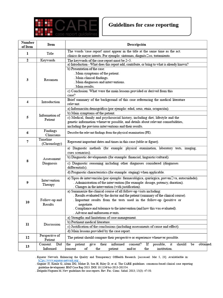 Care - Case Report Guidelines in Spanish | PDF | Medical Diagnosis ...