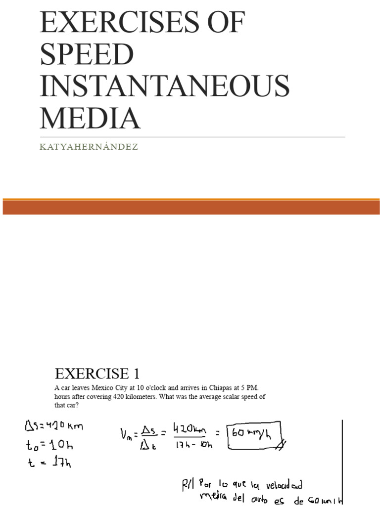 Exercises On Instantaneous and Average Speed | PDF