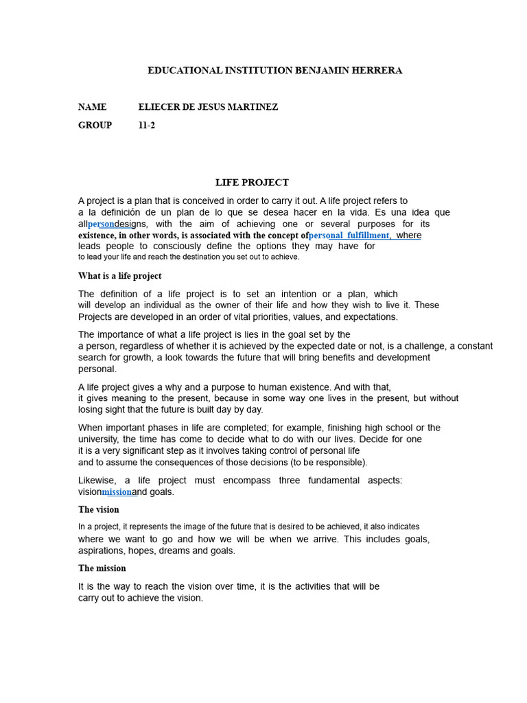 Eliecer Martinez - Life Project | PDF | Goal | Psychology