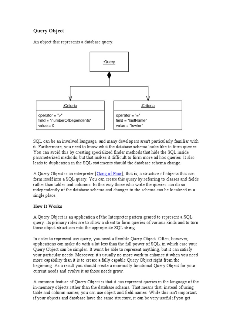 Query Object Pattern | PDF | Sql | Databases Query Object Pattern | PDF | Sql | Databases