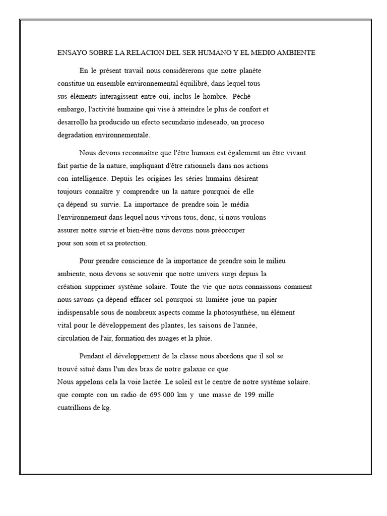 Essai Sur La Relation Entre L'être Humain Et L'environnement | PDF ...