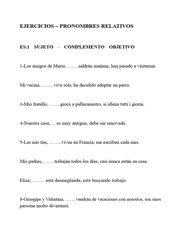Ejercicios de Pronombres Relativos | PDF