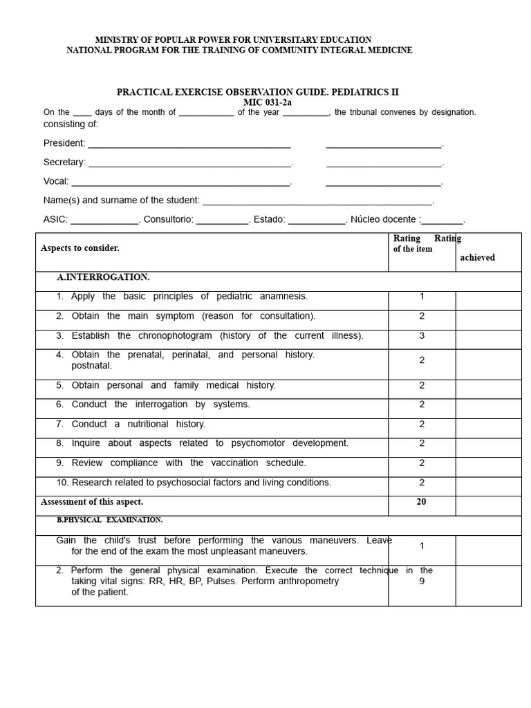 MIC-031-2a Practical Evaluation Model of PEDIATRICS II | PDF | Medical ...