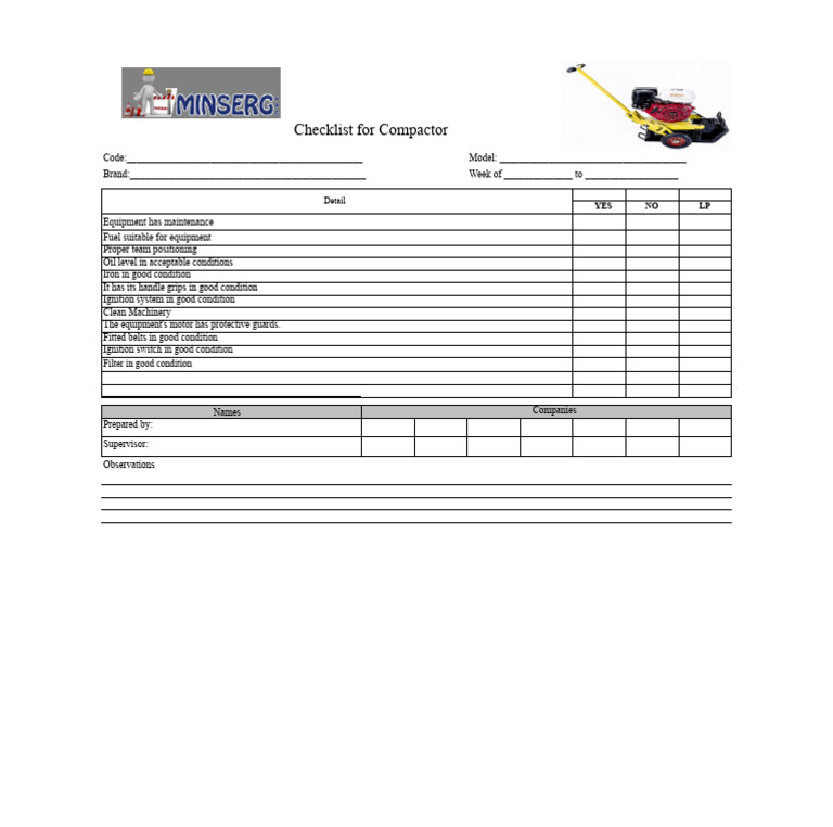 Compactor Maintenance Checklist | PDF