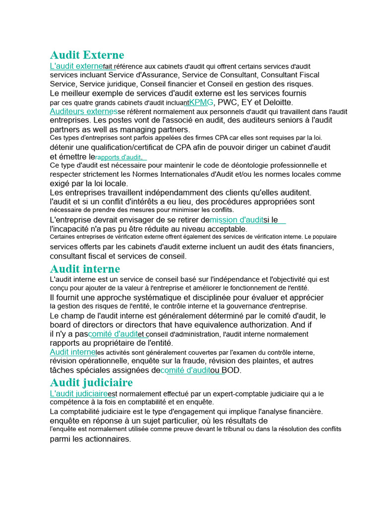 Types d'Audits Externes et Internes | PDF | Audit | Audit financier