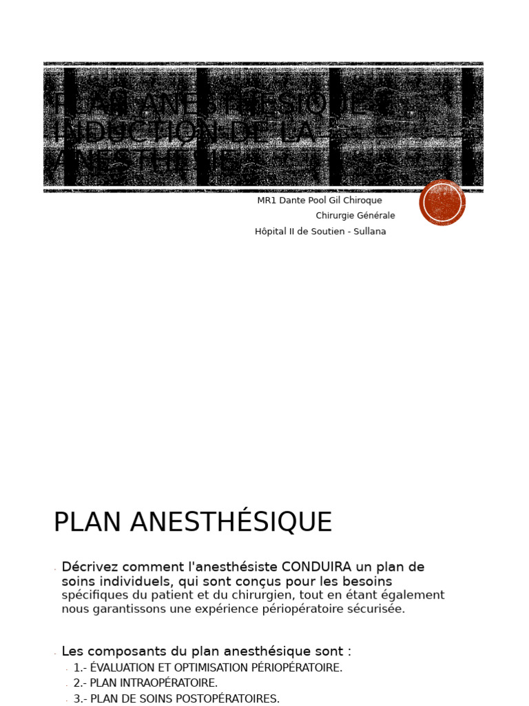 Plan Anesthésie Et Induction de L'anesthésie | PDF | Anesthésie | Médecine