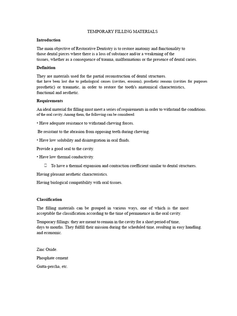 Temporary Filling Materials | PDF | Medical Specialties | Dentistry