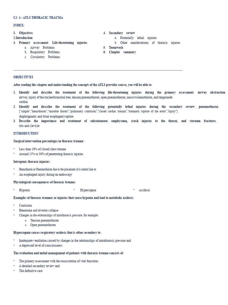 ATLS Chapter 4 Thoracic Trauma - ATLS 10th Edition | PDF | Thorax ...