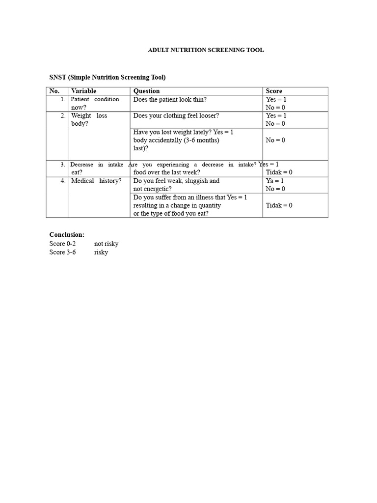 384655070-Nutrition-Screening-Tool.docx | PDF | Malnutrition | Weight Loss