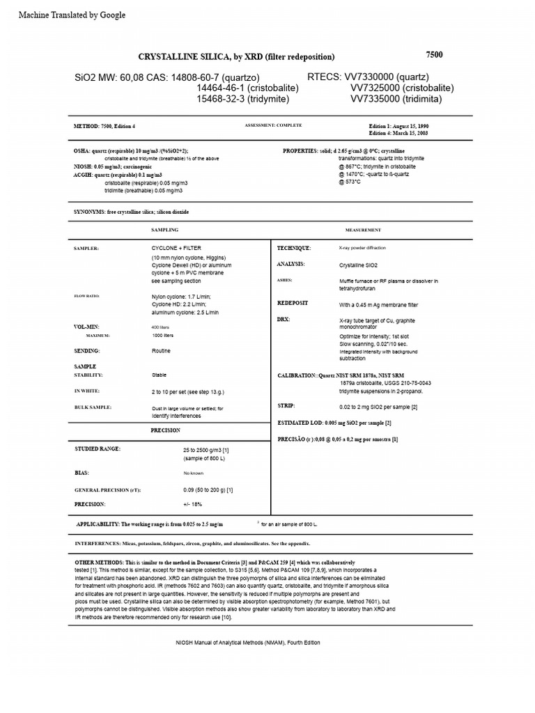 Niosh 7500 | PDF | Filtration | Silicon Dioxide