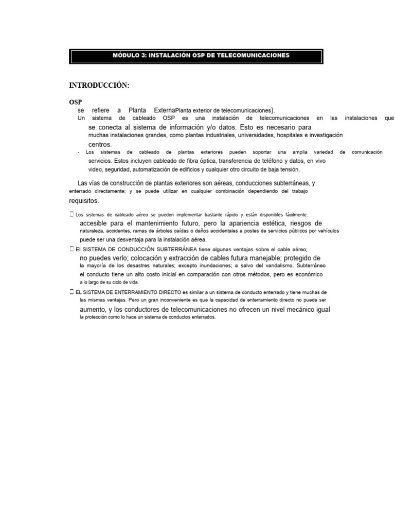 Módulo 3 Instalación Osp Telecom | PDF | Fibra óptica | Óptica