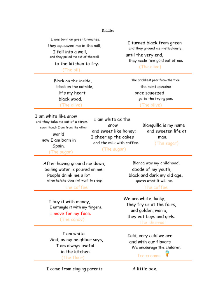 Food Riddles and Their Answers | PDF | Bean | Legume